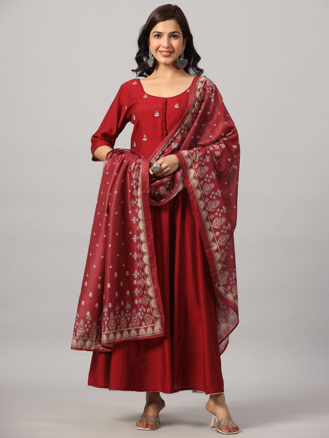 Maroon Embroidered Anarkali Kurta Set